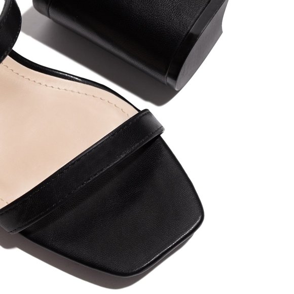 BAMBOO | Shoes | New Black Square Open Toe Chunky Block Med Heel Slide ...